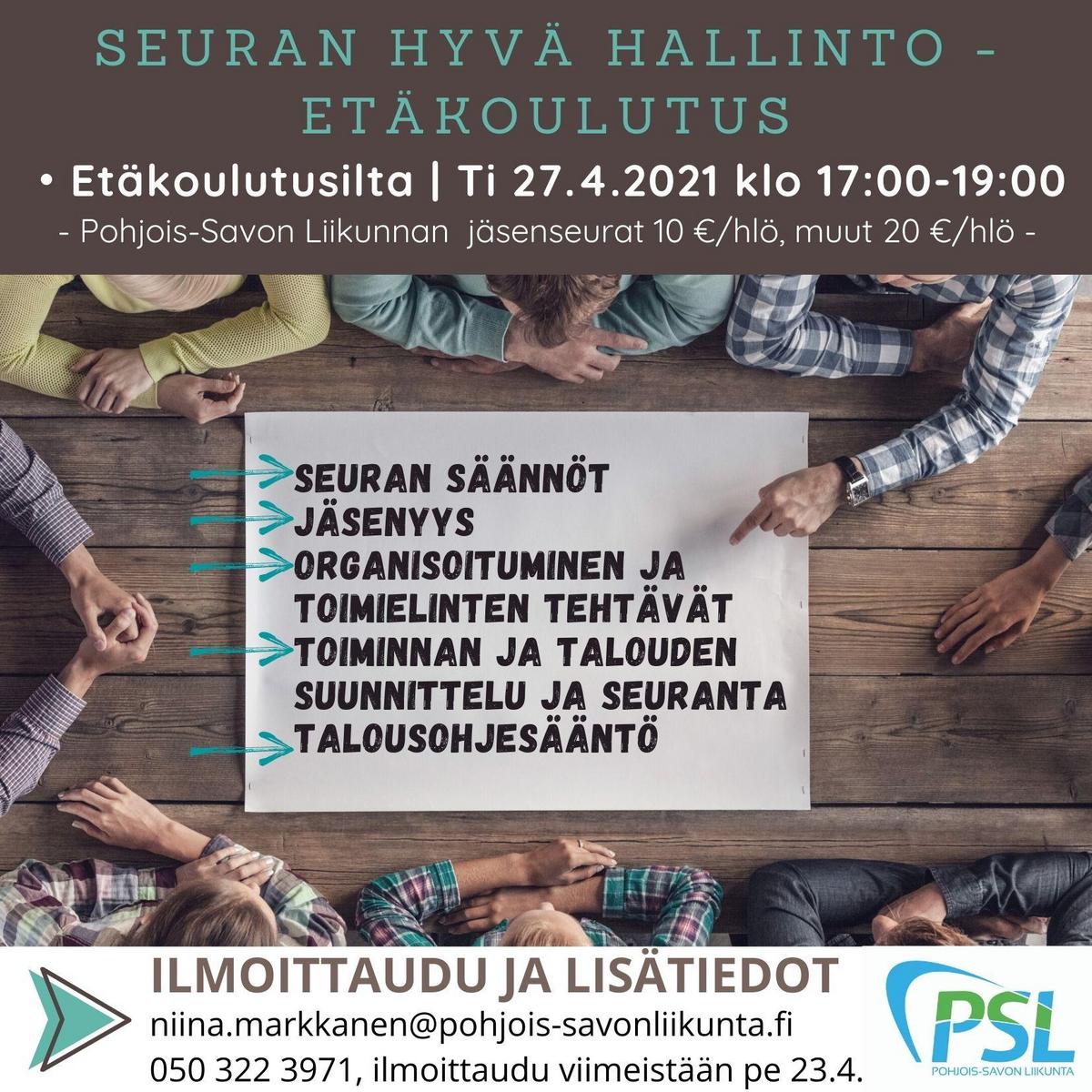 Seuran hyvä hallinto -etäkoulutus - Pohjois-Savon Liikunta